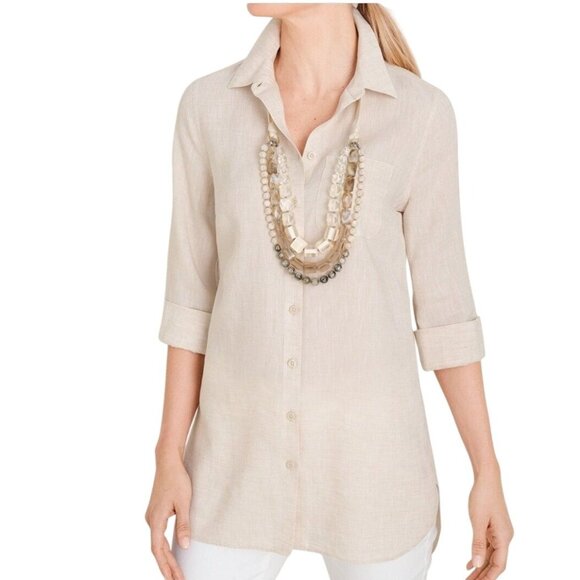Chico's | Tops | Chicos Womens 618 No Iron Linen High Low Shirttail Hem ...